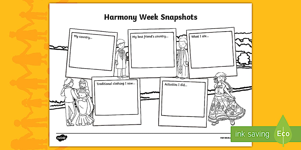 Harmony Week Snapshots Worksheet - Twinkl