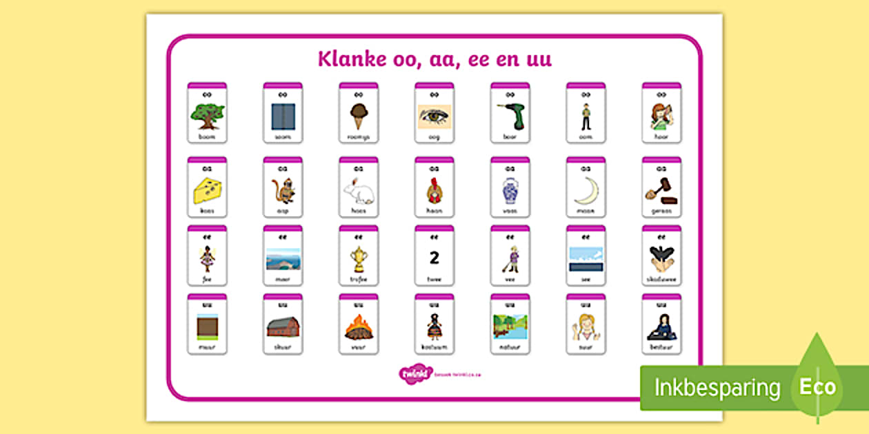 Klanke oo, aa, ee en uu Woordmat - Graad 1 (teacher made)