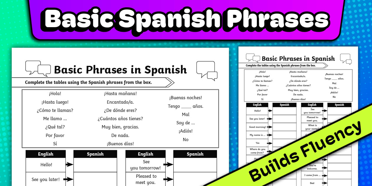 Basic Phrases for Beginning Spanish Worksheet