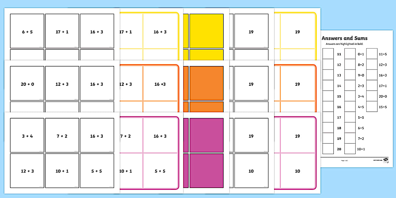 Maths Addition up to 20 Bingo and Lotto Pack (teacher made)