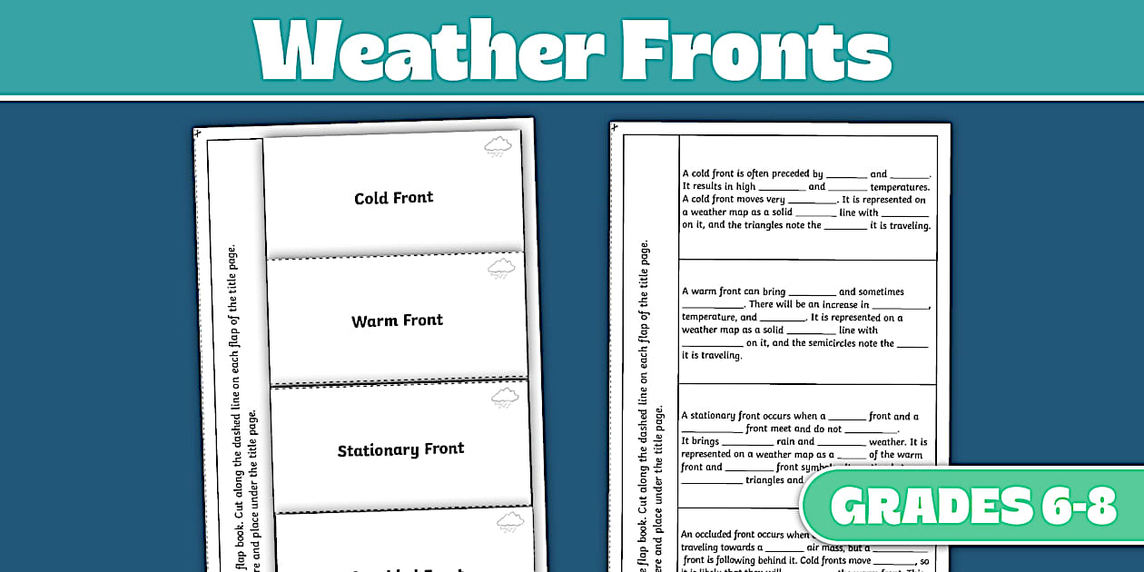 Weather Fronts Flap Book for 6th-8th Grade (teacher made)