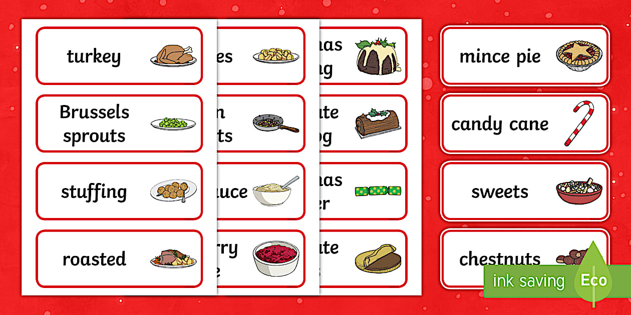 Editable Christmas Dinner Word Cards (teacher made) - Twinkl