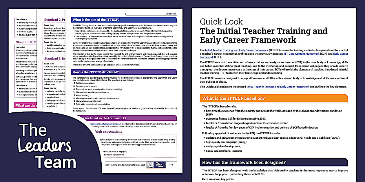 Quick Look: Teacher Training and Early Career Framework