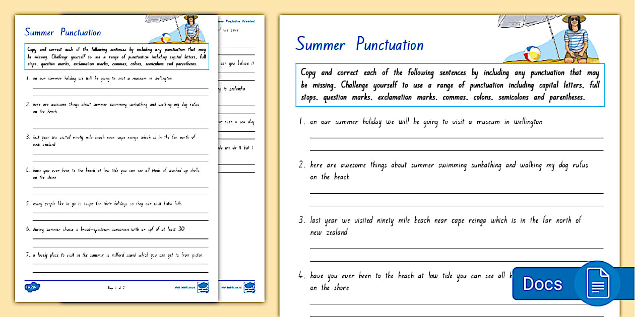 Summer Grammar Punctuation Activity (teacher made) - Twinkl