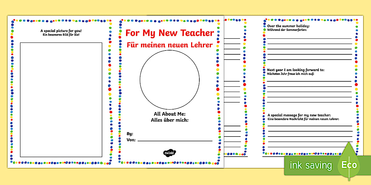 For My New Teacher Transition Booklet English/German - For My New Teacher