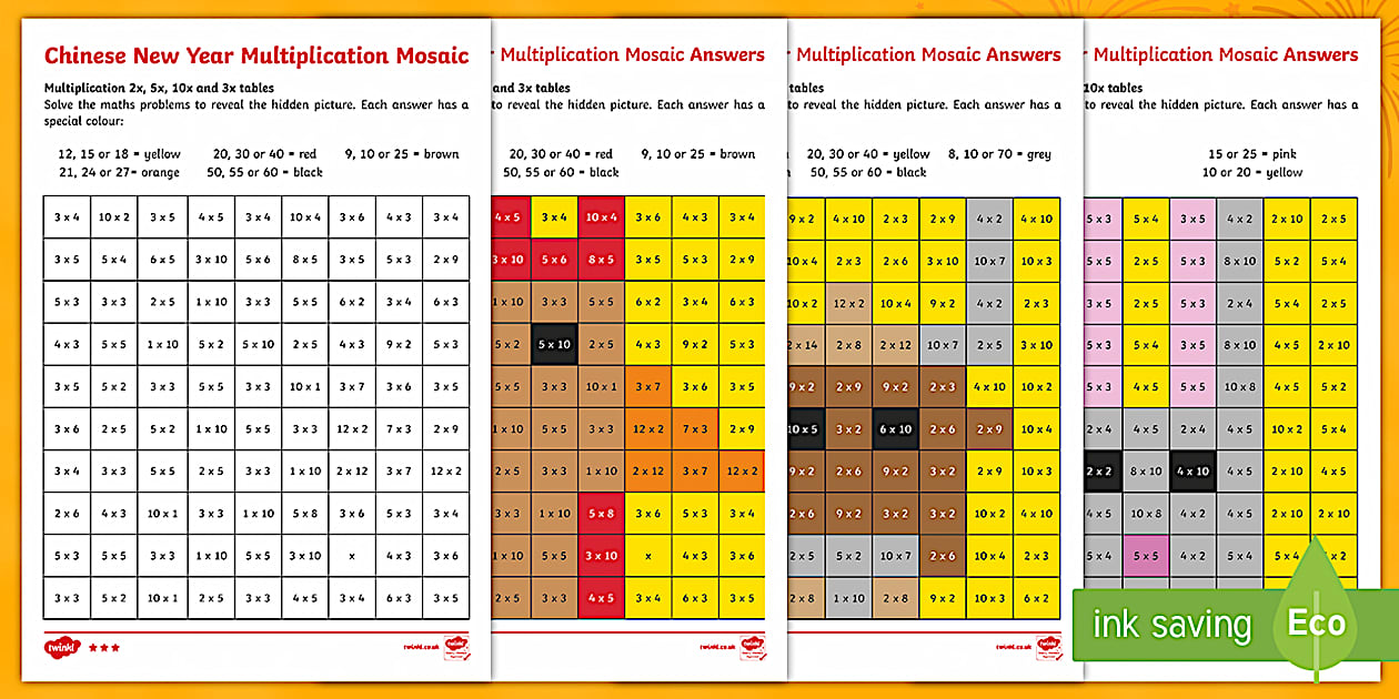 Chinese New Year Animals Multiplication Mosaics - Twinkl