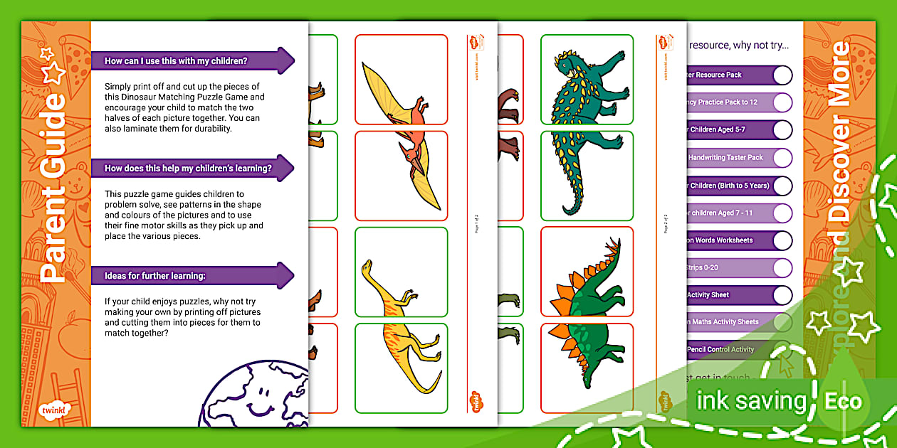 Dinosaur Matching Puzzle Game (teacher made) - Twinkl