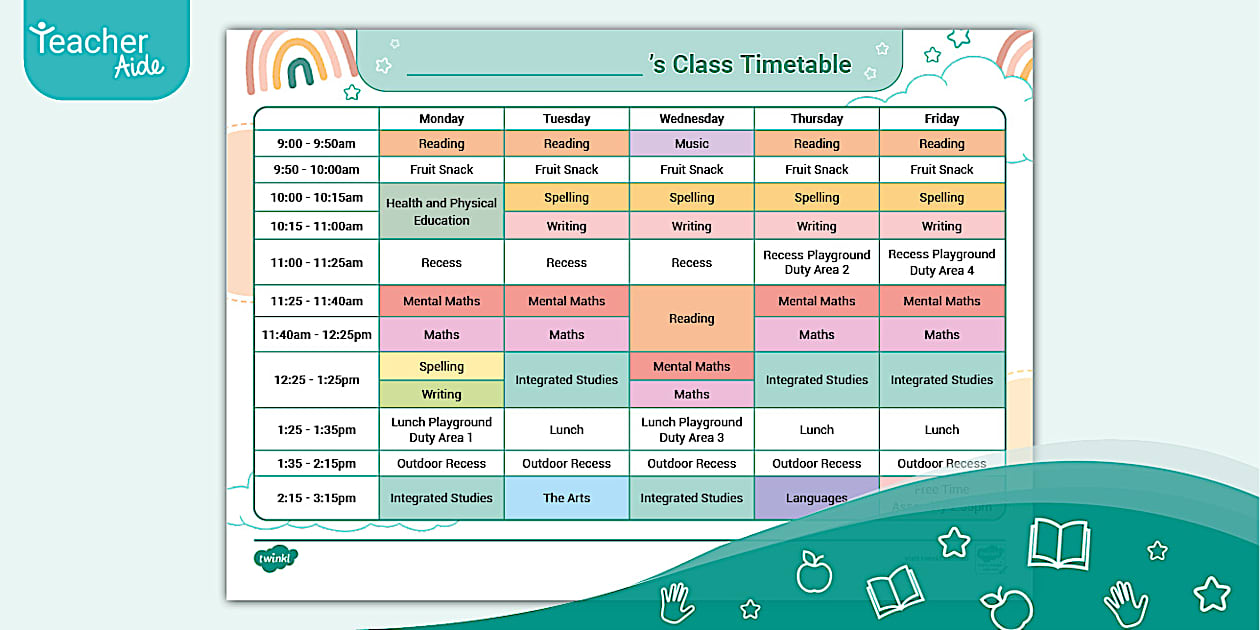 Teacher Aide Editable Timetable - Twinkl