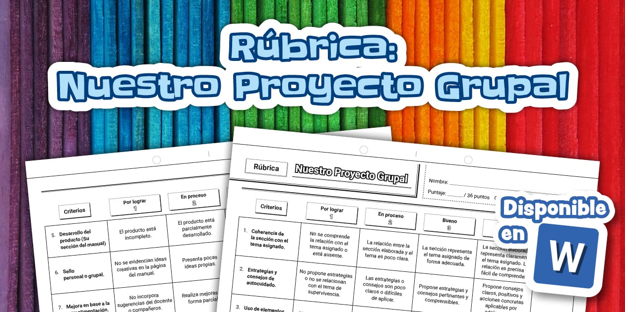 Rúbrica | Proyecto Grupal | Orientación | 6° Básico