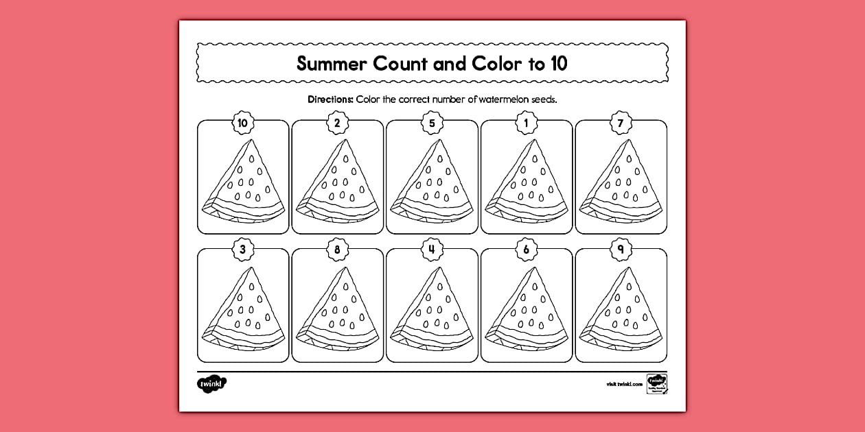 Summer Count and Color to 10 Worksheet (teacher made)