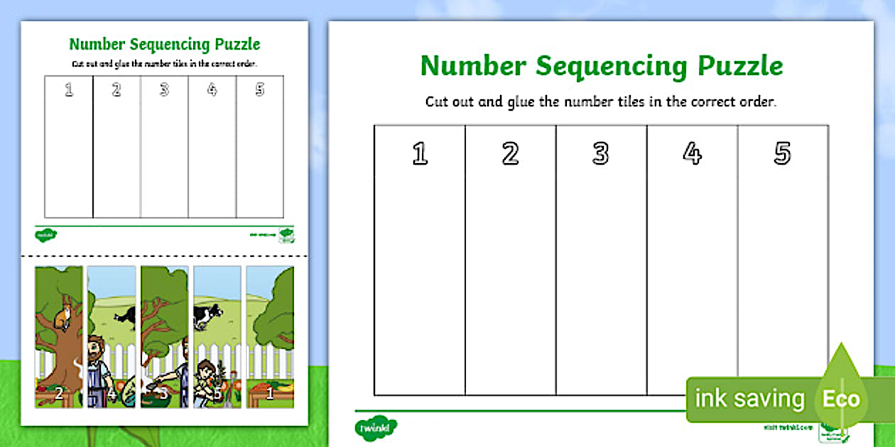 Black and White Summer Themed Number Sequencing Puzzle