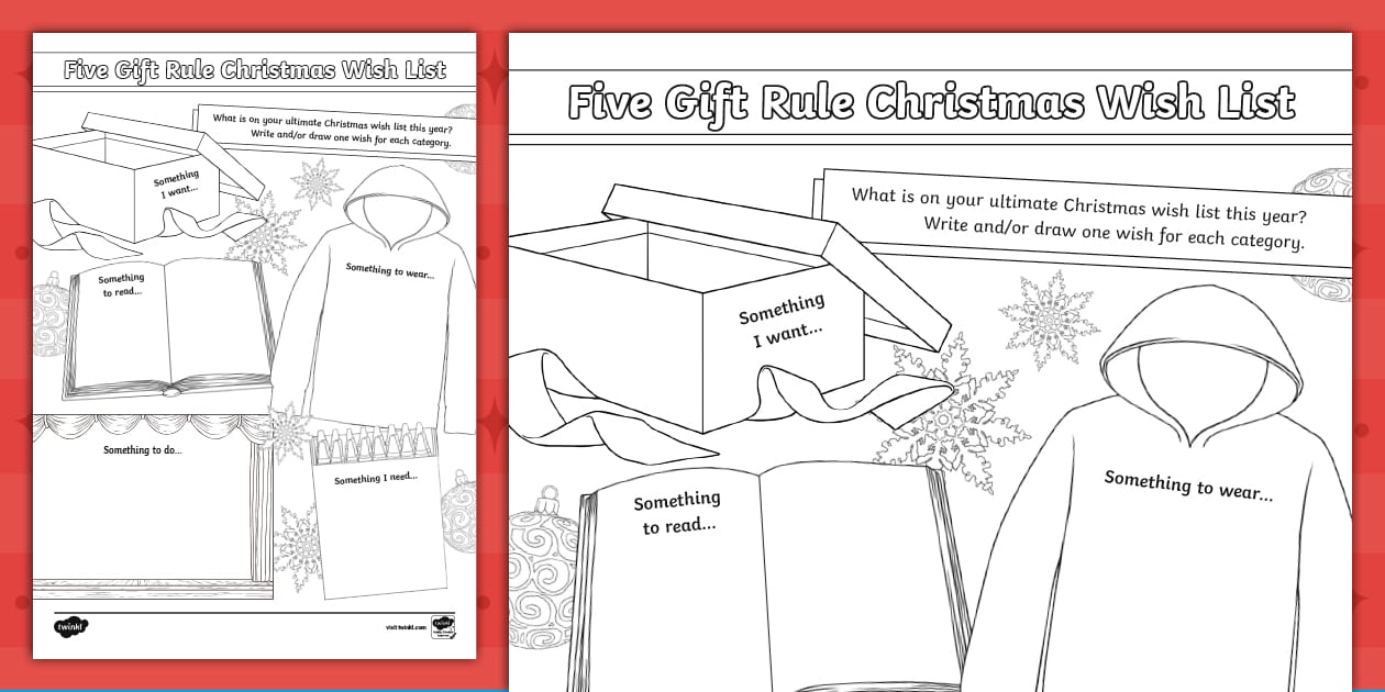 5 Gift Rule For Christmas | Wish List Activity Sheet | KS1