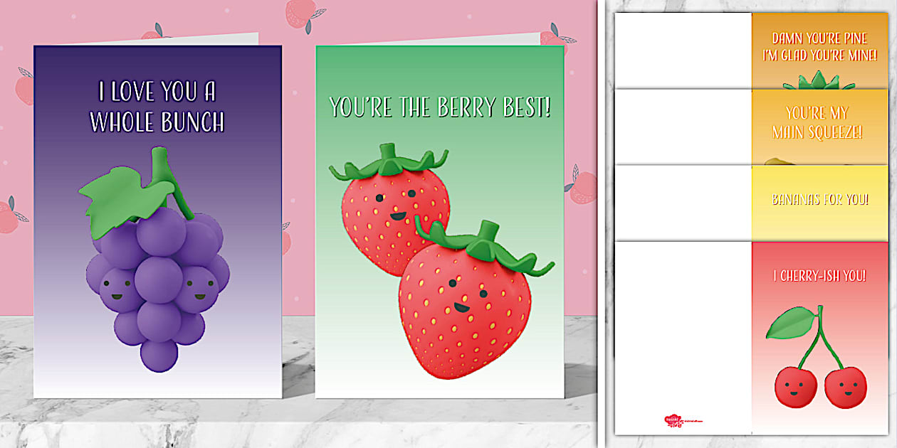 Fruit-themed Valentine's Day Card Set | Twinkl Party