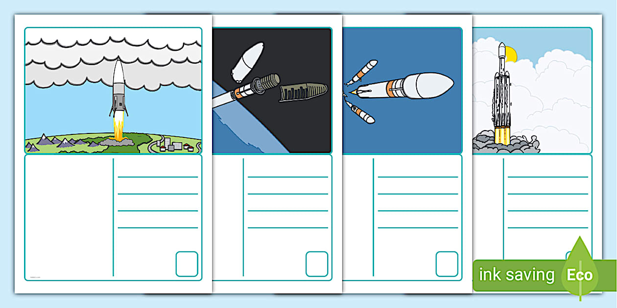 A Pack of Colourful Rocket-Themed Postcards | Twinkl | KS2