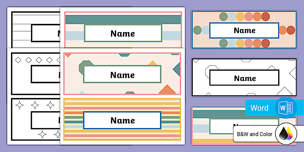 Editable Geometric Boho Theme Desk Nameplates - Twinkl