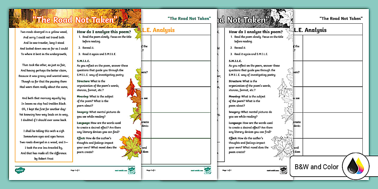 The Road Not Taken Figurative Language Worksheet | Twinkl USA