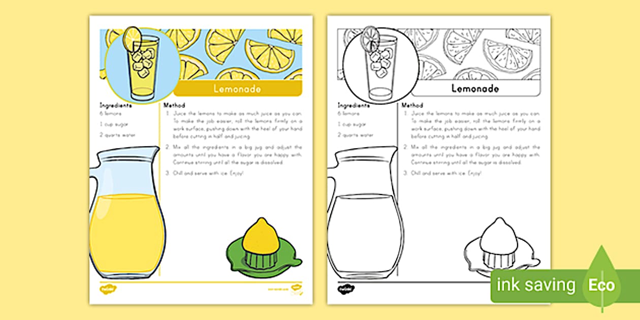 Lemonade Recipe Worksheet | Printable Resource | Twinkl