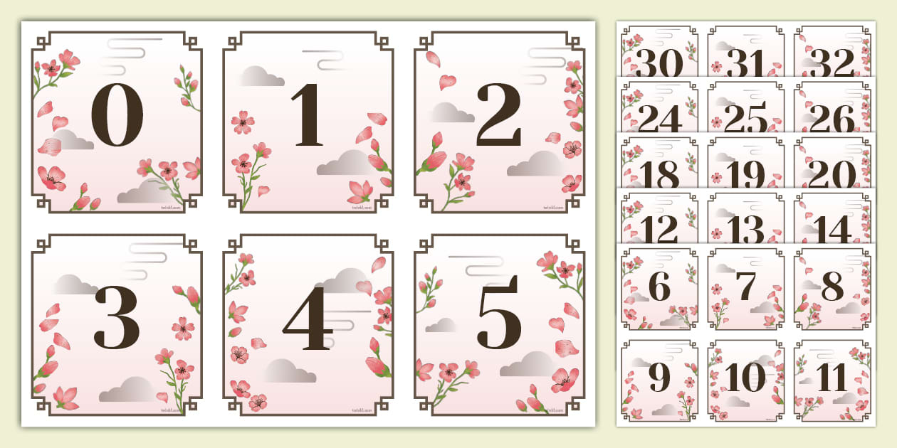 Sakura-Themed Square Number Cards (teacher made) - Twinkl
