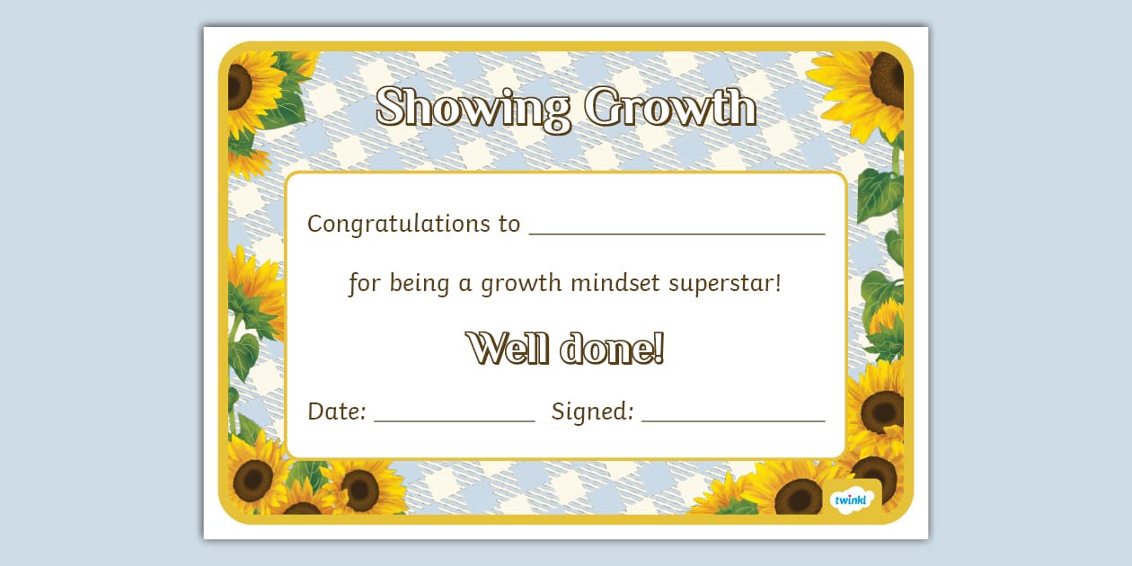 Sunflower-Themed Showing Growth Certificate (teacher made)