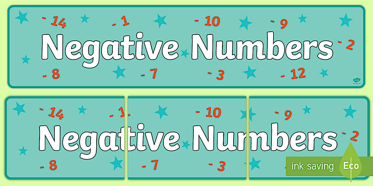 Cursive Negative Numbers Display Banner - Twinkl