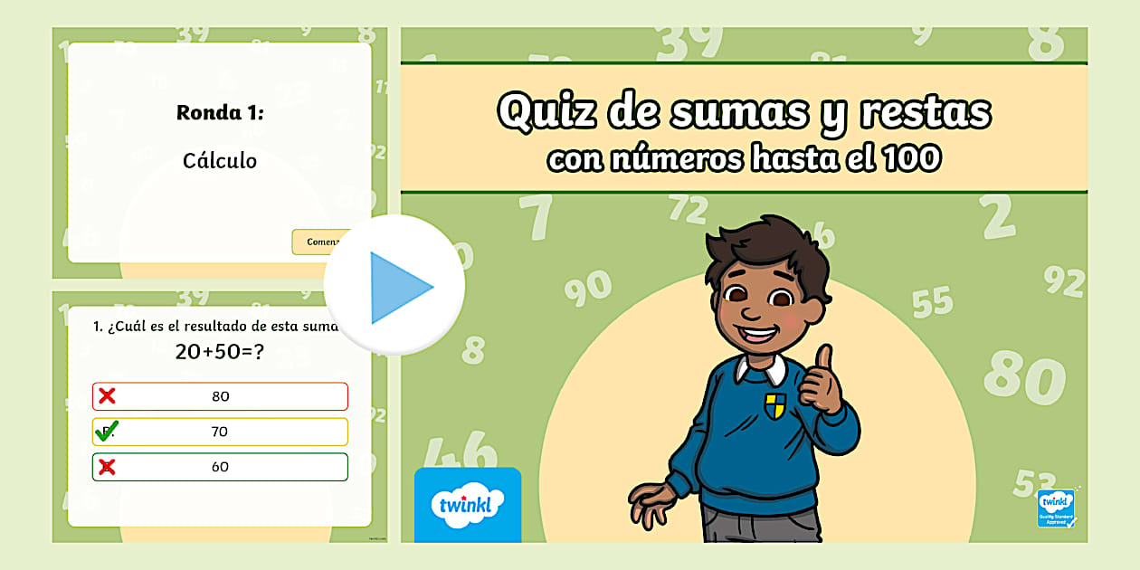 Power Point: Quiz de sumas y restas hasta el 100 - Twinkl