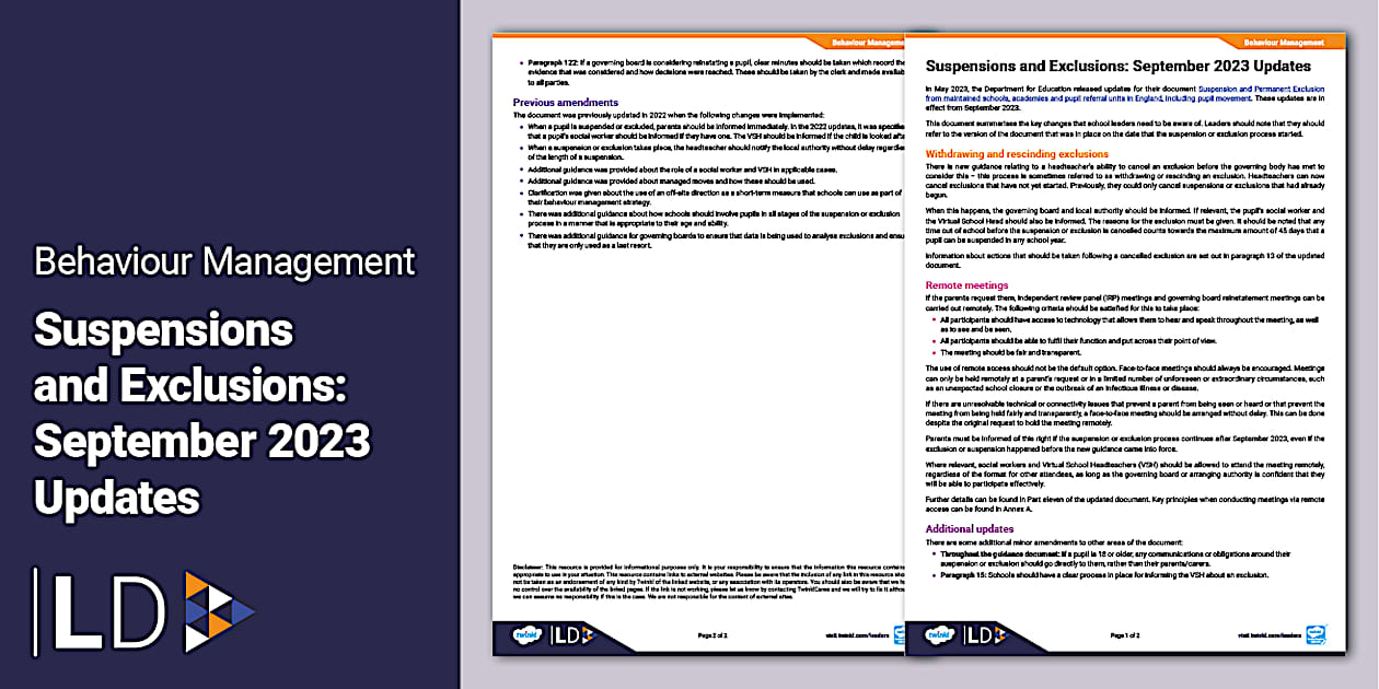 Suspensions and Permanent Exclusions: September 2023 updates - leaders
