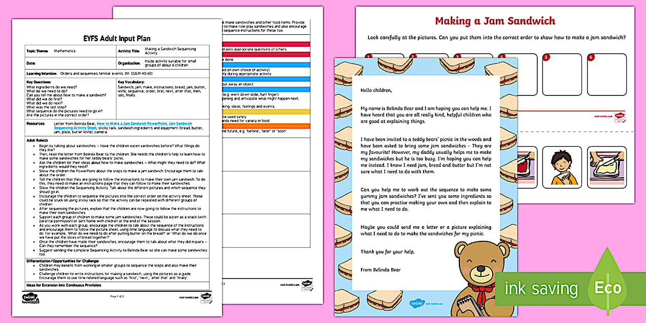 EYFS Making a Sandwich Sequencing Activity Adult Input Plan and ...