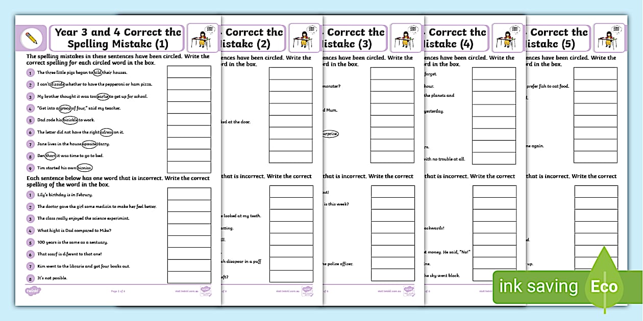 NAPLAN Correct the Spelling Mistakes Worksheet / Worksheet Pack, worksheet