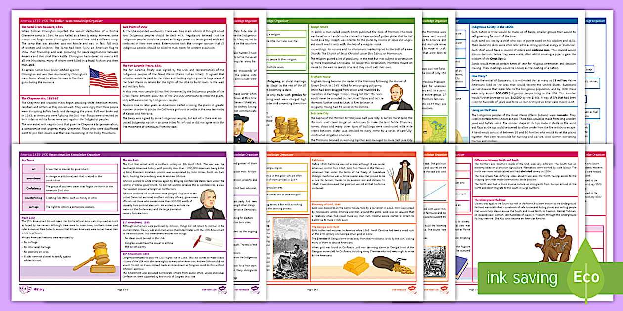 GCSE America 1835-1900 Knowledge Organizers (Teacher-Made)