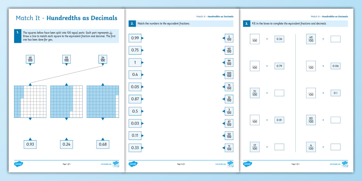 👉 Hundredths as Decimals Activity Sheet - Twinkl - KS2