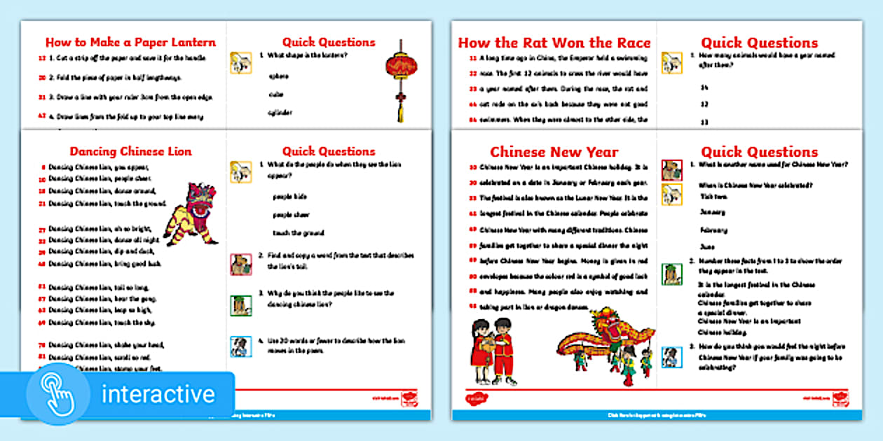 KS1 60 Second Reading Comprehension: Chinese New Year Pack