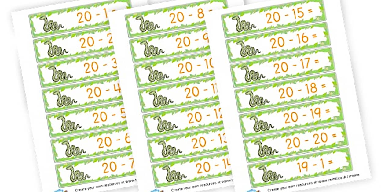 Snake Subtraction Cards (teacher made) - Twinkl