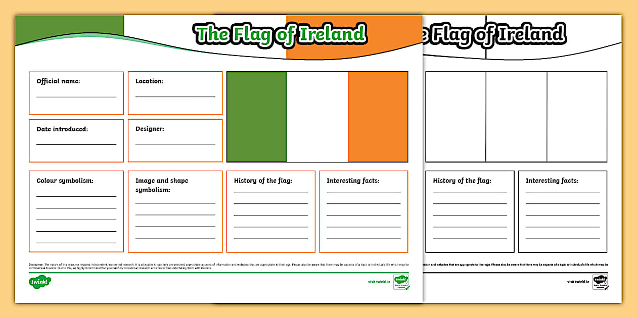 Ireland Flag Fact File Template (teacher made) - Twinkl