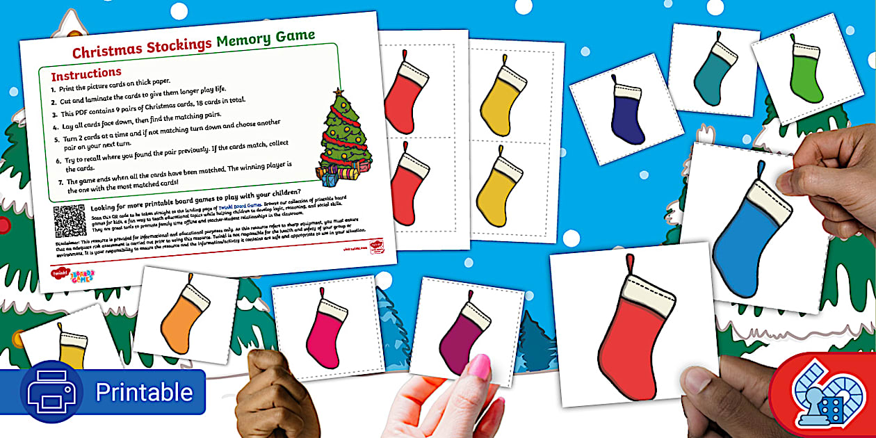 Matching Stockings Christmas Memory Card Game - Twinkl
