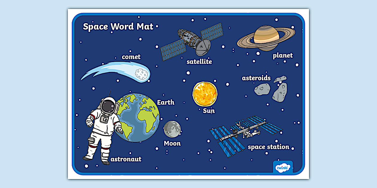 Space Scene Word Mat (Hecho por educadores) - Twinkl