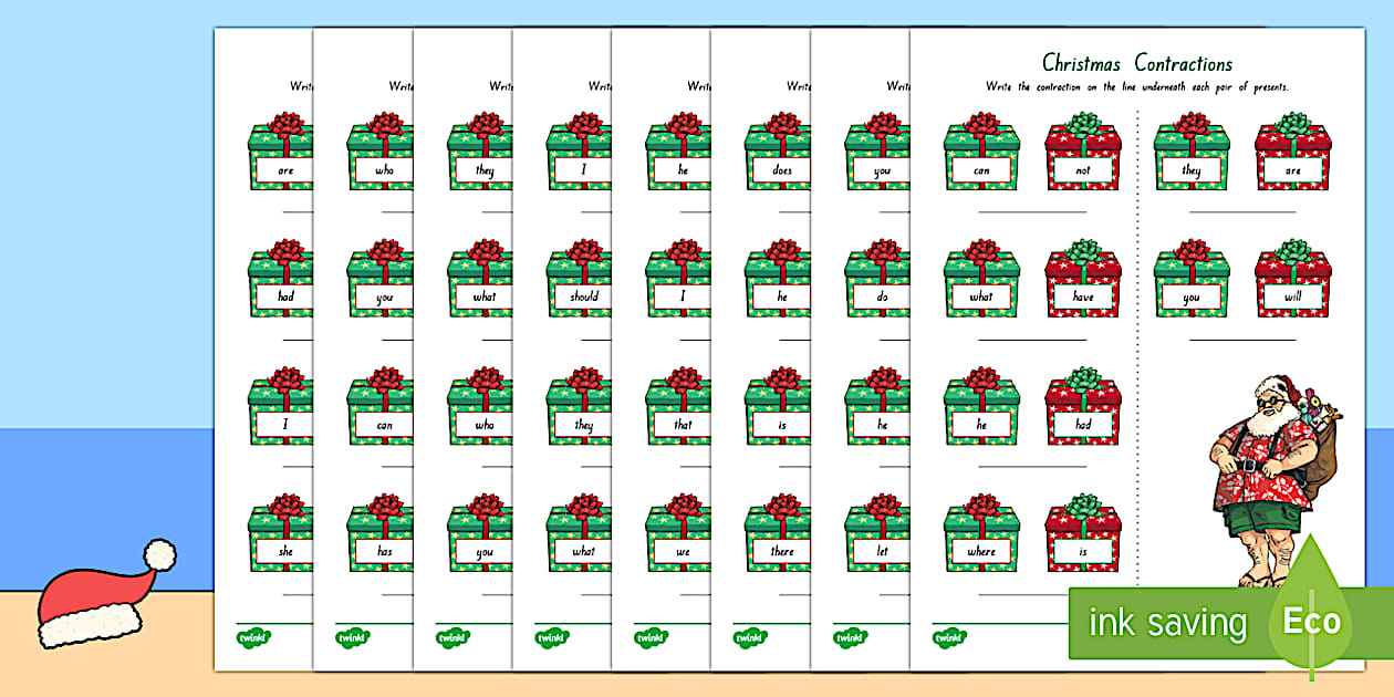 New Zealand Christmas Contractions Worksheet / Worksheets