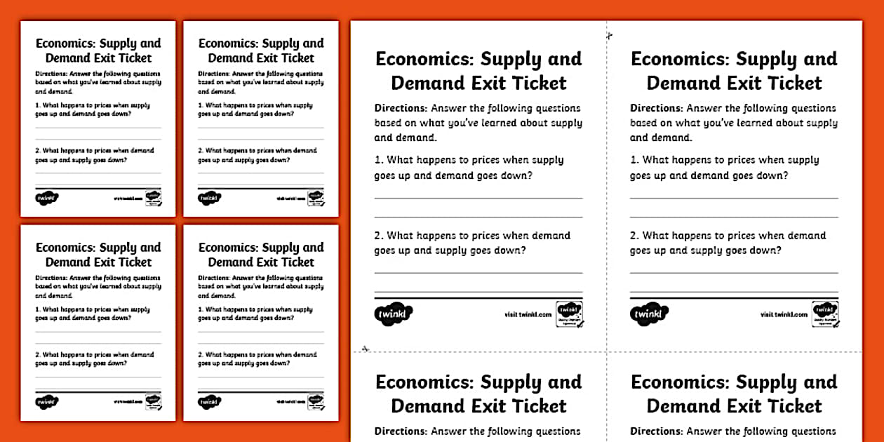 Economics: Supply and Demand Exit Ticket for 6th-8th Grade