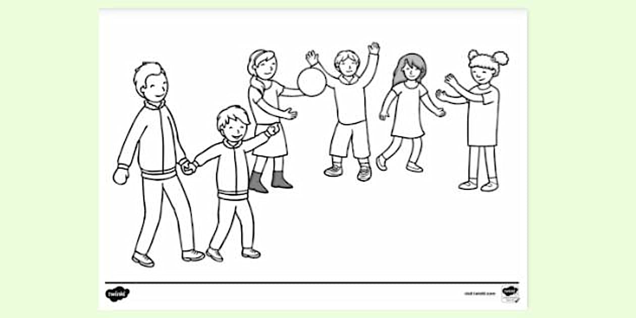 Children and Man Colouring Sheet