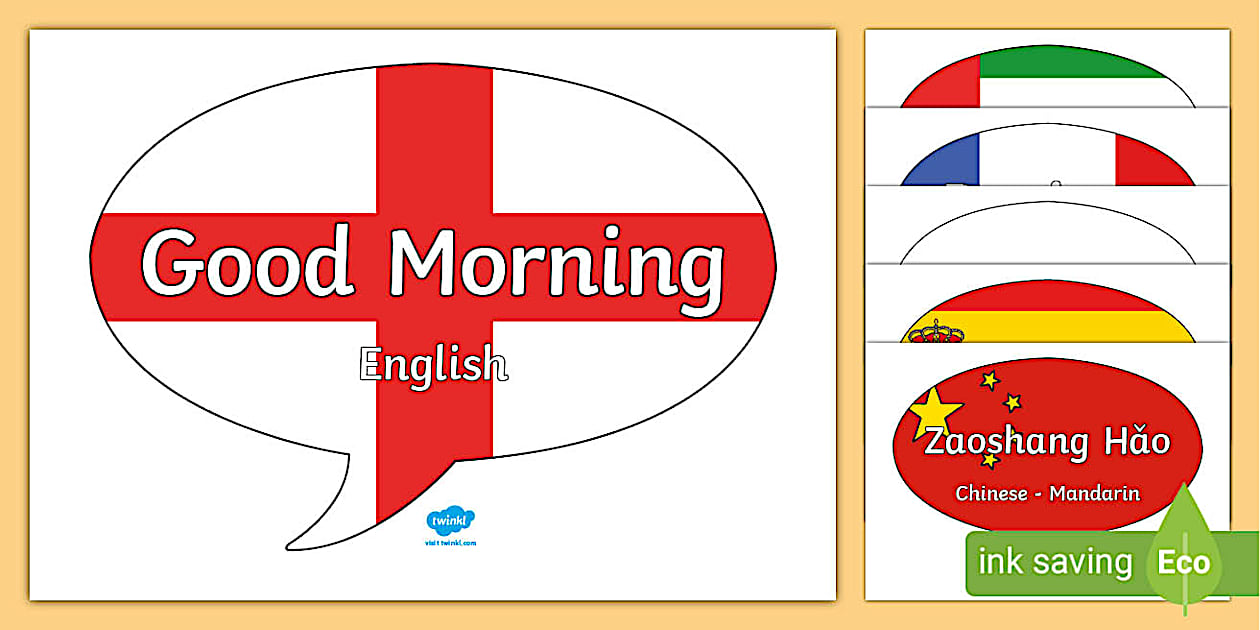 Editable Mixed Language Good Morning Speech Bubble Display Sign