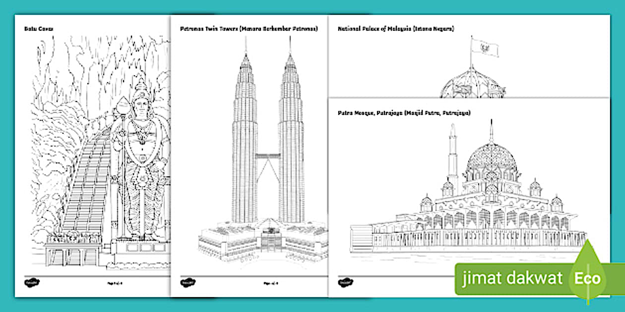 Malaysian Landmarks Colouring Pages (teacher made) - Twinkl
