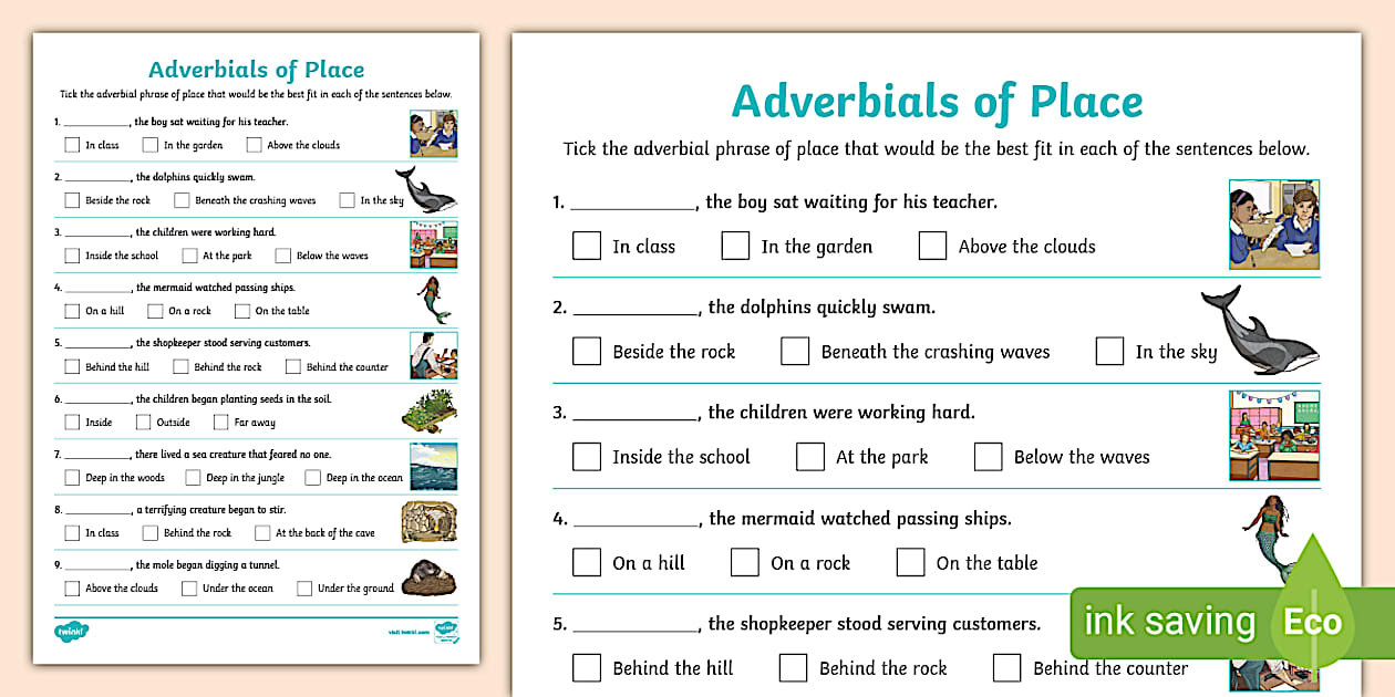 Adverbs of Place Paper Quiz (teacher made) - Twinkl