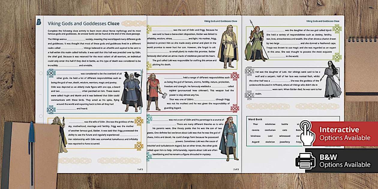 Viking Gods and Goddesses Cloze (teacher made) - Twinkl