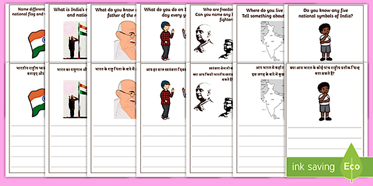 Independence Day - India Writing Prompts (English-Hindi)KS2