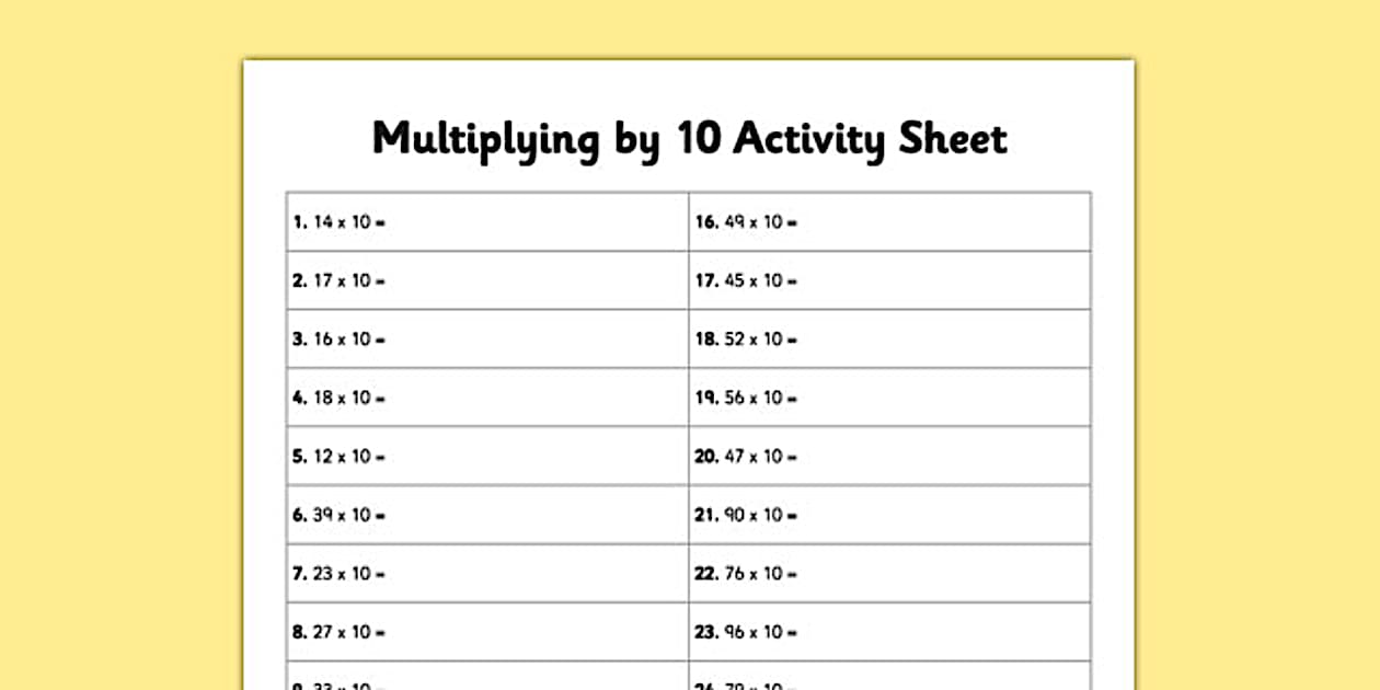Editable Year 3 Multiplying by 10 Worksheet (teacher made)