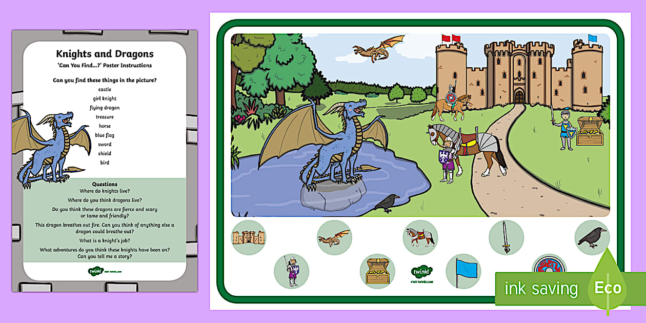Knights and Dragons Can You Find...? Poster and Prompt Card Pack