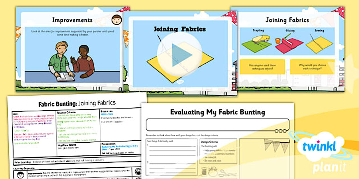D&T: Fabric Bunting: Joining Fabrics KS1 Lesson Pack 6