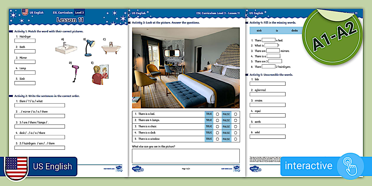 ESL Curriculum US-English Version Level 3, Lesson 11 Interactive Worksheet
