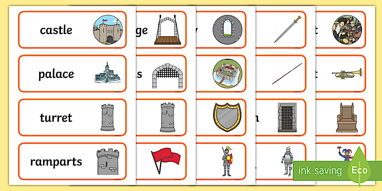 Cursive Medieval Castle Role Play Word Cards (teacher made)