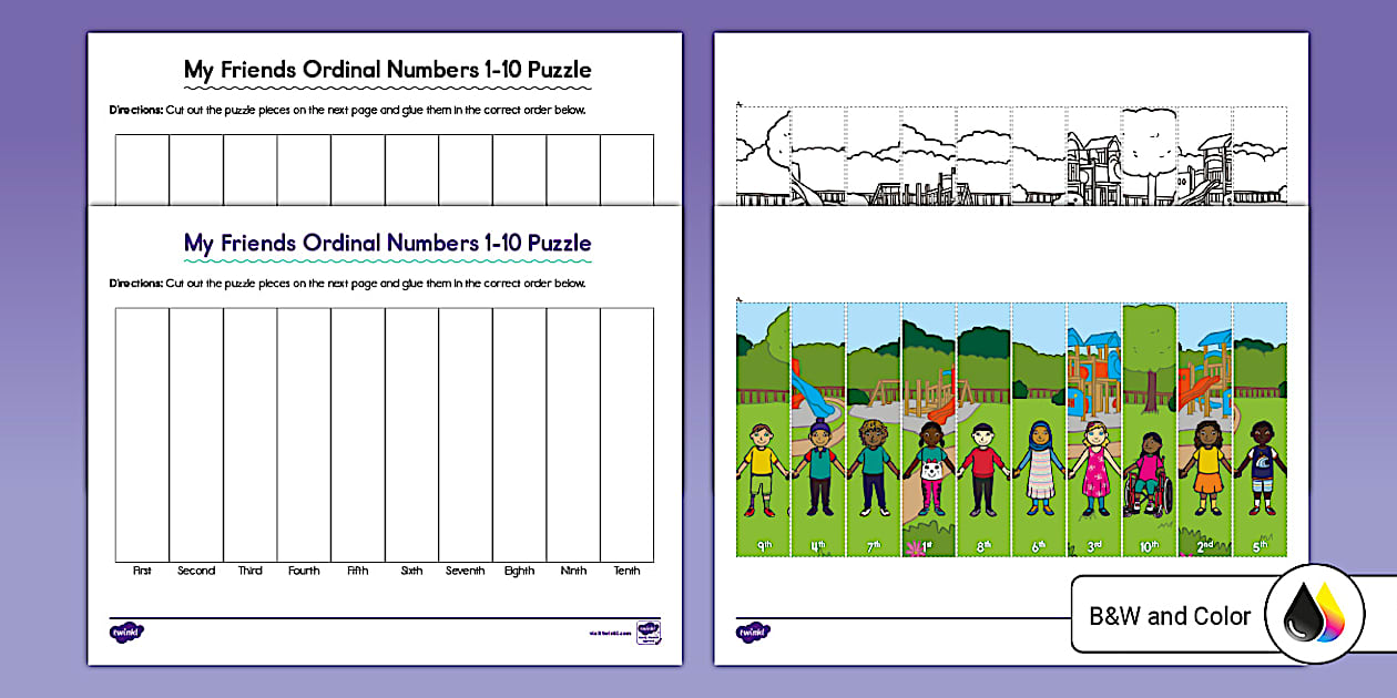 My Friends Ordinal Numbers 1-10 Puzzle (teacher made)