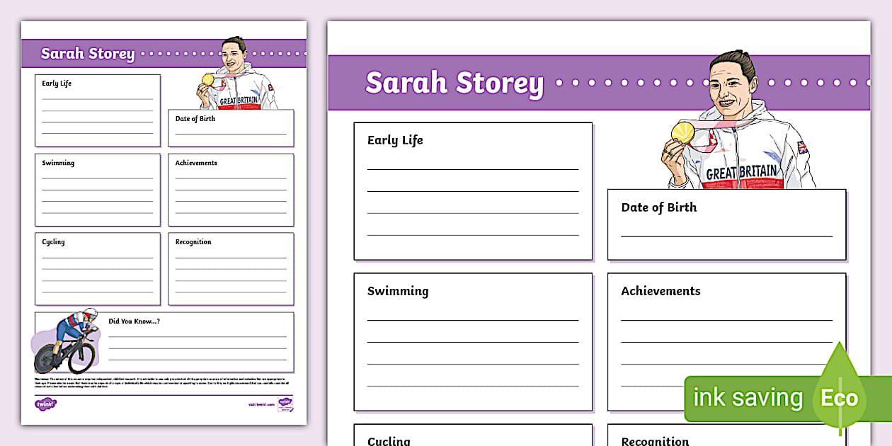 Sarah Storey Fact File Template (teacher made) - Twinkl